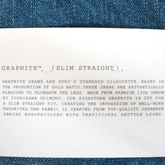 KURO（クロ） GRAPHITE SLIM STRAIGHT JEANS グラファイト 961860 VINTAGE WASH 008 デニム｜BORN FREE ONLINE SHOP